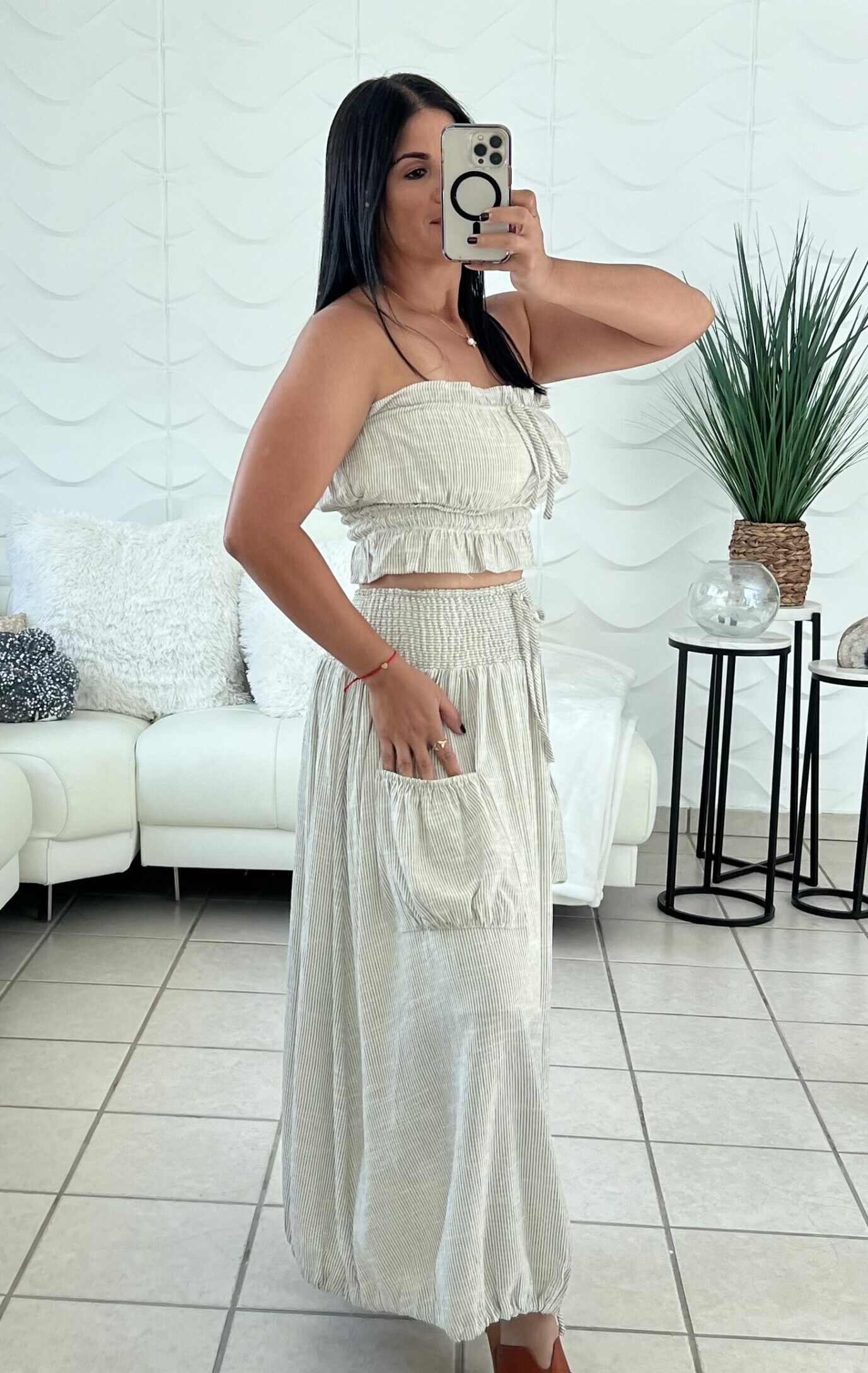 Striped Linen Tube Top & Skirt Set - YPR BOUTIQUE